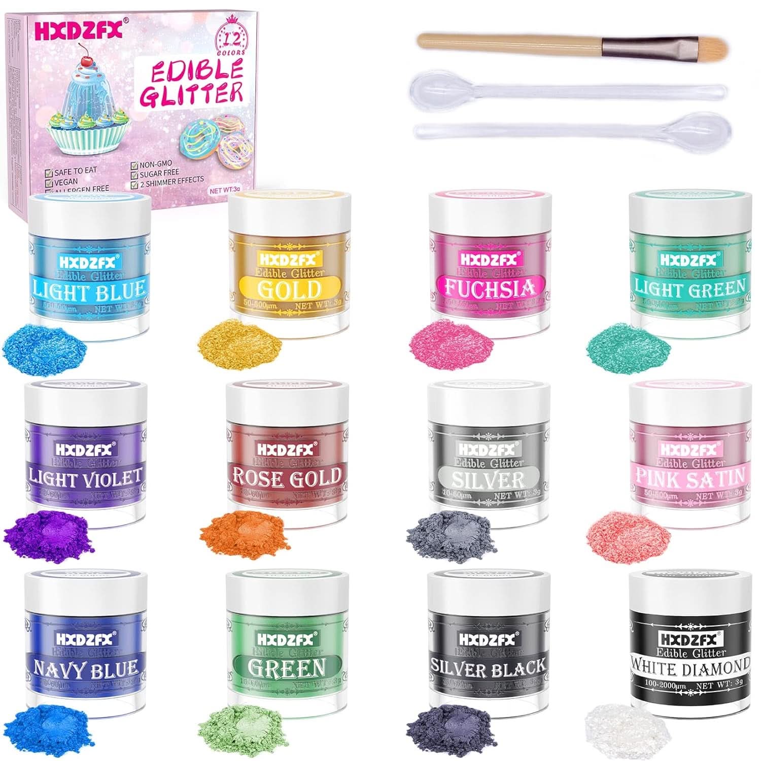 Edible glitter set, powder, 3 grams per color – Naty Shop